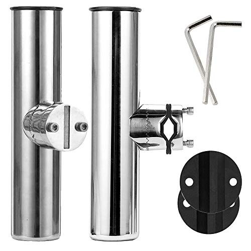 QISHUO ステンレス ロッドホルダー 船 ロッドホルダー 船用 ボード 原付　ロッドポスト 竿立て トローリングロッド回転防止対応 角度調整可能 クランプ 式 2本