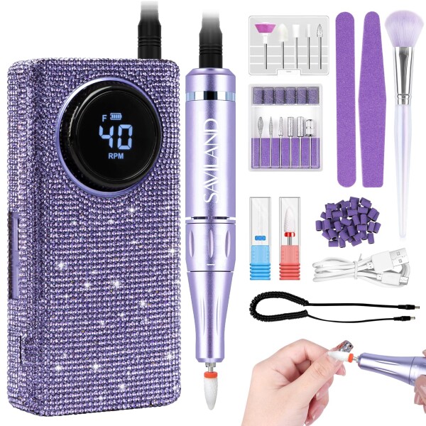 SAVILAND 40000RPM ネイルドリル 大容量 充電式 電動爪やすり 爪用ドリルビット13本 マニキュア ペディキュア 05