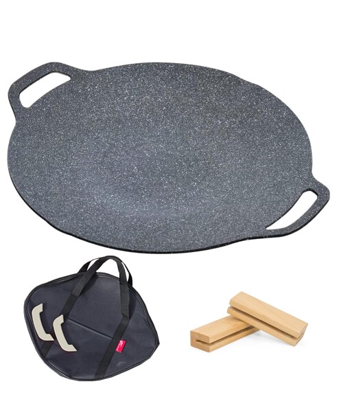 FIELDOOR ラウンドグリドルパン グリルパン イノーブルコーティング シーズニング不要 お手入れカンタン 焚き火 ガス IH 対応 注ぎ口 収納バッグ付属 キャンプ BBQ アウトドア (直径36cm) (ブ