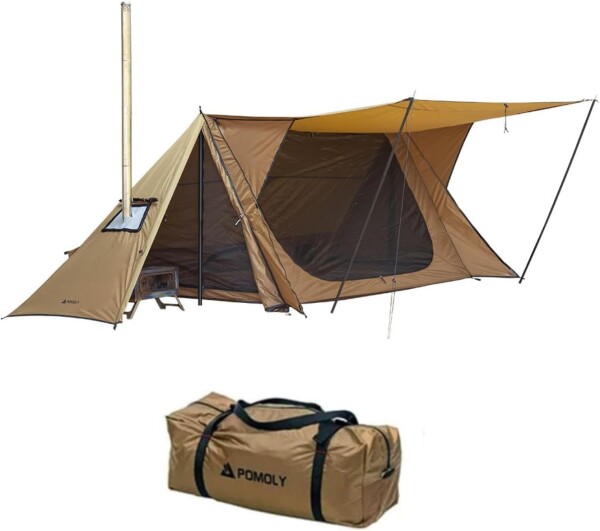 POMOLY パップテント STOVEHUT 70 3.0Ver 軍幕スタイル 2人用 薪ストーブ対応 煙突穴付き 軽量 前室・スノースカート付き ソロキャンプ 冬用