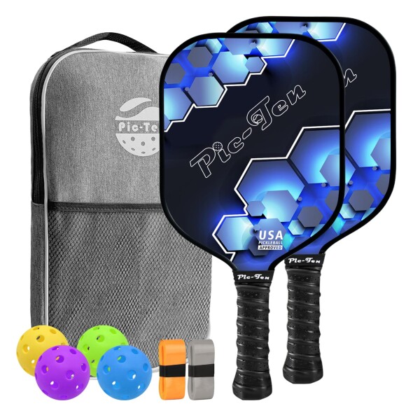 ピックルボール ラケットセット 軽量 ガラス繊維 グラスファイバー ２個セット ボール４個付き 屋内室外兼用タイプ パドル 初心者 収納キャリーバッグ付き 耐久性 競技用ラケット 人体