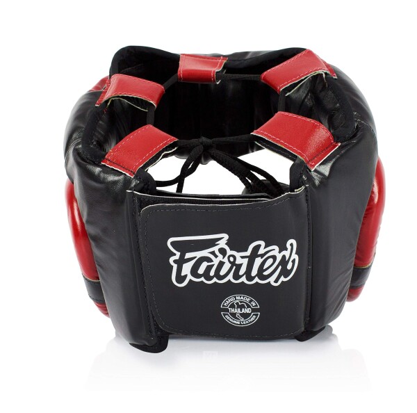 Fairtex HG13 本革ボクシングヘッドギア ブラック/レッド（Mサイズ）