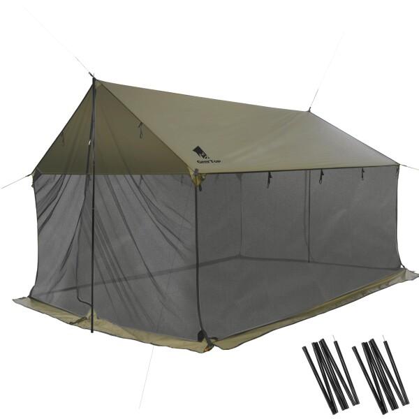 Geer Top タープ メッシュ蚊帳付き ハンモック泊 防水 日よけ 遮熱 通気 蚊を防ぐ アウトドア キャンプ テント泊 家族旅行 公園 観戦 釣り ポール付き