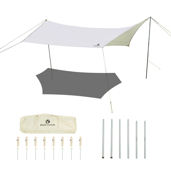 ROCK CLOUD ヘキサタープ 4.2x4.3m タープ 天幕 防水タープ キャンプタープ 日除け 高耐水加工 遮熱 UPF50+ 紫外線カット 2000ｍｍ耐水圧 6-8人用 ポール付き キャンプ用品 ピクニック アウトドア
