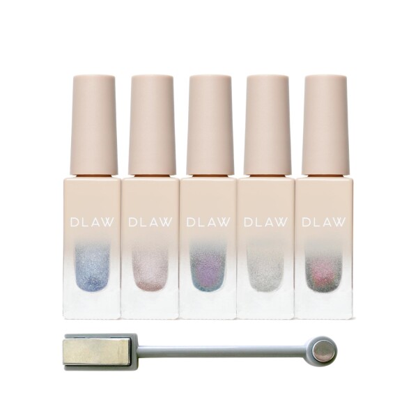 DLAW ネイルポリッシュ 5本セット (ブルー, ピンク, 偏光インディゴブルー, シルバー, 偏光レッド) マグネットタイプ 各6ml セルフで簡単サロン級仕上がり