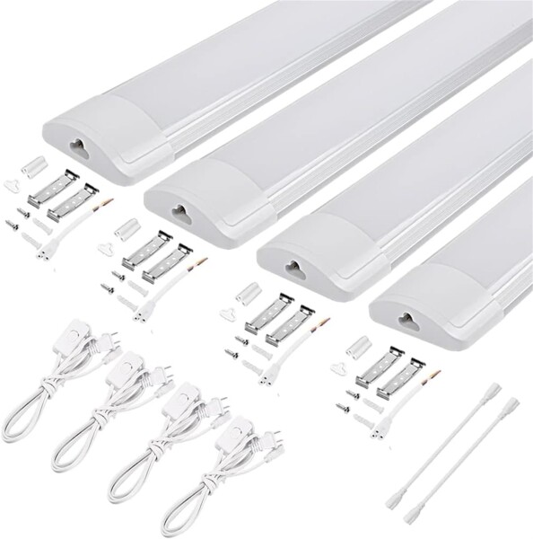 MAGOKORO 4本 LEDベースライト 器具一体型 20W型 昼光色 6000K 2700lm 18W 高輝度 LED蛍光灯 スイッチ付きON/OFF切り替え プラグ付き キッチン用ライト 一体直管ランプ 明るい 薄型蛍光灯 エコ軽量