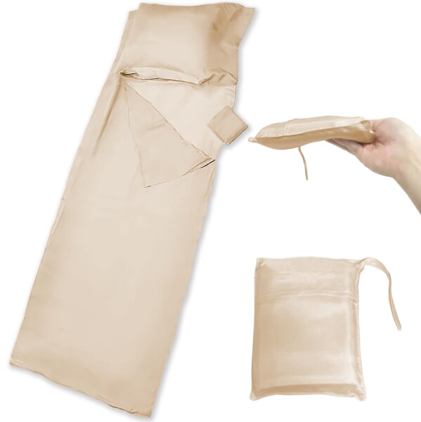 SUKUMOPRO 天然シルク製 インナーシュラフ シーツ A6ランク100% 軽量 旅行 ホテル 180g 夏 冬 キャンプ ダニ 虫よけ 女性 丸洗い可 寝袋 防災 85cm×200cm (シャンパンゴールド)