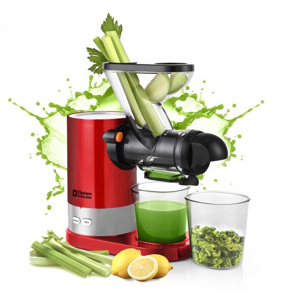 Kitchen in the box スロージューサー BPAフリー 低速 コールドプレスジューサー 静音 洗いやすい ミキサー 高い搾汁率 取り付け簡単 搾りカス分離 フルーツ 野菜 赤