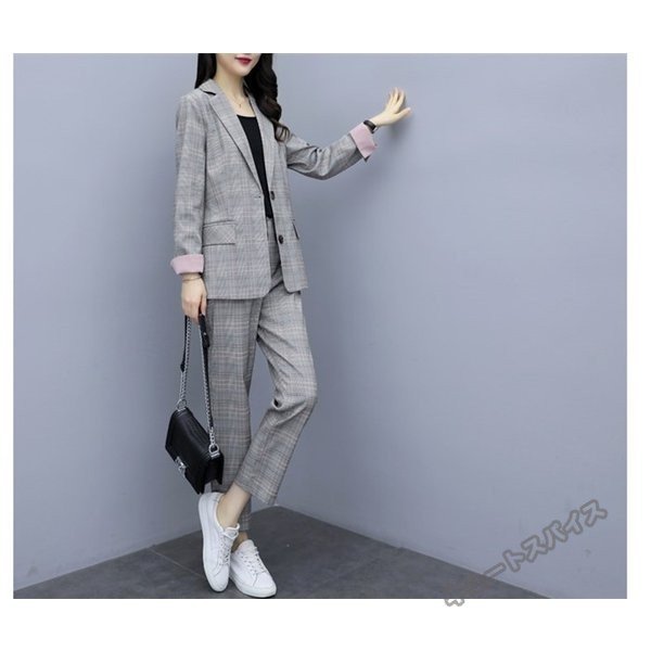 セットアップ レディース 40代 きれいめ おしゃれ 着痩せ 秋 冬 チェック柄 上下セット 2点セット テーラードジャケット スーツ 通勤 大きいサイズ 30代 50代 セットアップ レディース 40代 きれいめ おしゃれ 着痩せ 秋 冬