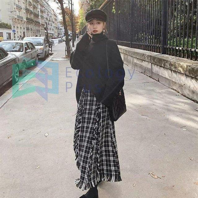 セットアップ レディース 春秋 韓国風 きれいめ 上下セット チェックスカート ニット ショートトップス カジュアルセット 長袖 フリンジ 通勤 オシャレ
