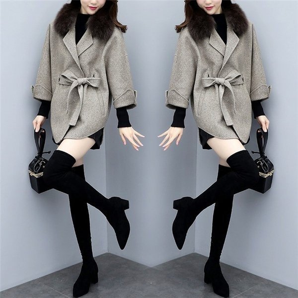 チェスターコート ミディアム丈 レディース 秋冬 ポンチョコート ラシャ コート アウター ゆったり 体型カバー ベルト付き ウール混コート カジュアル 40代 50代