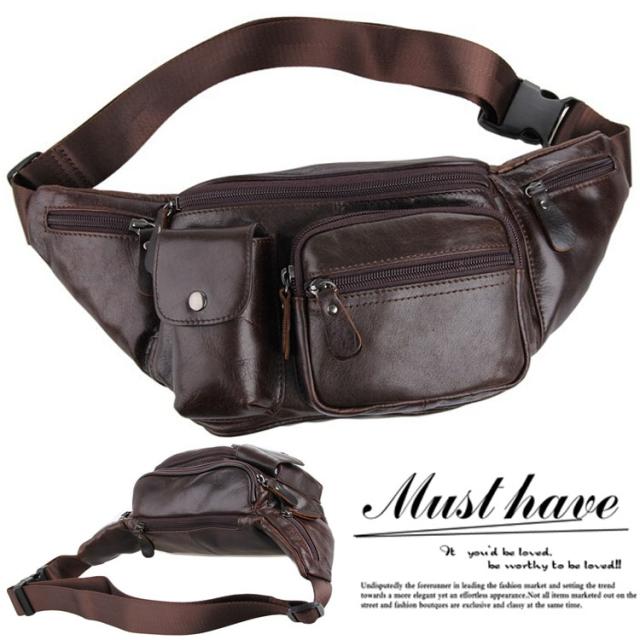 牛革 本革 メンズ本革ボディバッグ ヒップバッグ バッグ 小物 ウエストバッグ トラベルバッグ 革 旅行用bag パスポートケース コーヒー色