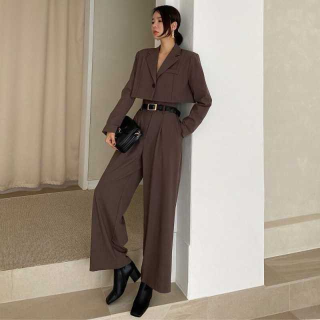 セットアップ レディース セット 2点セット ツーピース パンツスーツ ワンサイズ フリーサイズ 大人カラー 秋カラー トップス ジャケット