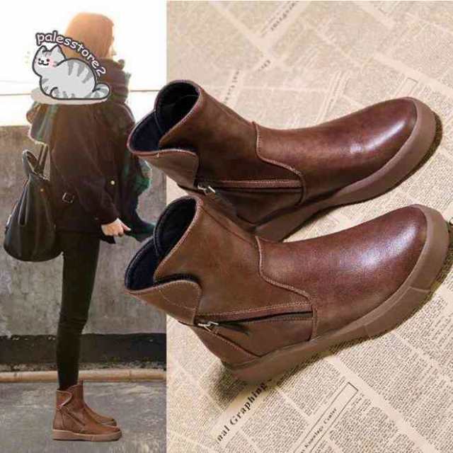 レディース ショートブーツ 本革 厚底靴 ハイカット カジュアルシューズファスナー ブーティ 防水 防寒 秋冬ブーツ 歩きやすい 履きやすい エンジニアブーツ