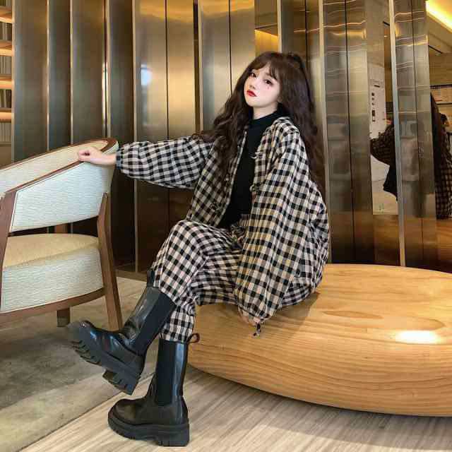 レディース セットアップ チェック柄 ジャケット パンツセット 2点セット 大人可愛い ママコーデ ママファッション 韓国