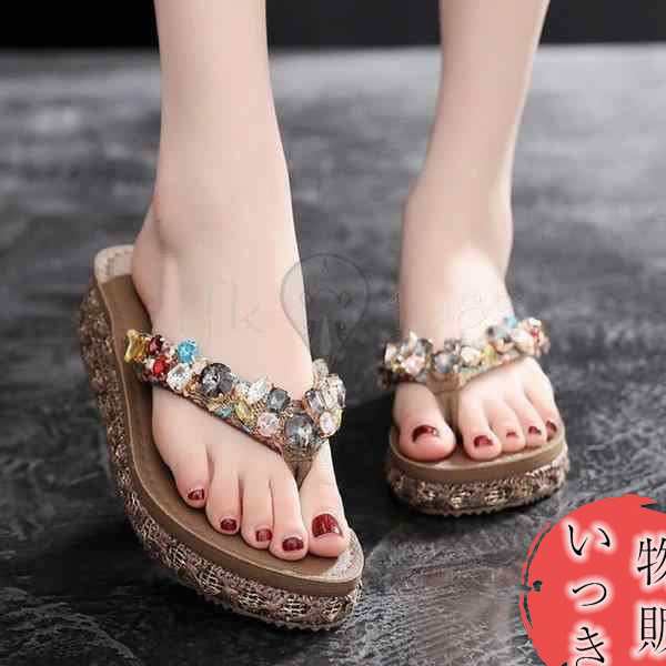 サンダル ミュール レディース 春夏 履きやすい サンダル 厚底ミュール サンダル ラインストーン ビーチサンダル 美脚 シューズ 歩きやすい カジュアル