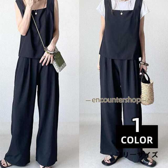 レディース 夏 ワイドパンツ セット キャミソール 薄手 ルームウェア ノースリーブ 上下 ガウチョパンツ 新作 部屋着 ゆったり おしゃれ 可愛い