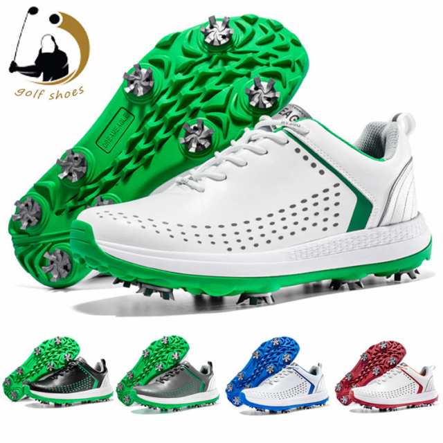 ゴルフシューズ メンズ スパイク 紐タイプ 防水 セール おしゃれ 大きいサイズ 28.5cm 29cm 29.5cm 4E 幅広い 通気性 フィット感 軽量 動きやすい 耐久性 練習場 父 誕生日プレゼント 退職祝い 敬老の日 ホワイト グレー ブラック ブルー グリーン レッド