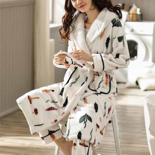 バスローブ　レディース　女性　秋冬 シキギー 厚手 長め パジャマ　ルームウエア　ナイトガウン　部屋着　寝間着　長袖　柔らか　あったか