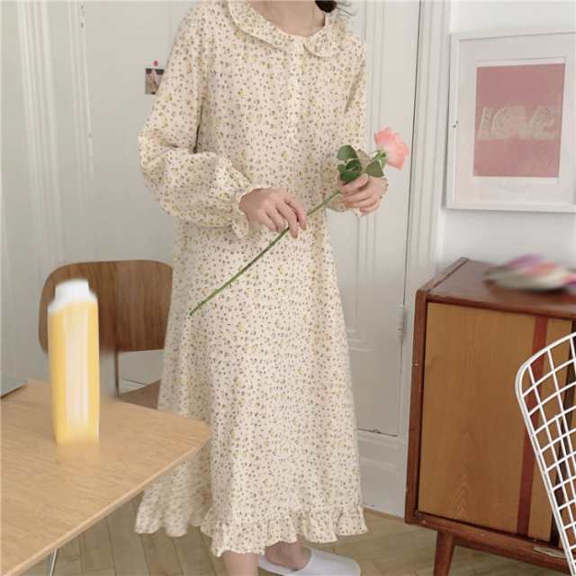 送料無料 ルームワンピース ネグリジェ パジャマ レディース 前開き 通気 保温 保湿 スキンタッチ 快適 柔らかい 肌に優しい 可愛い 春秋用