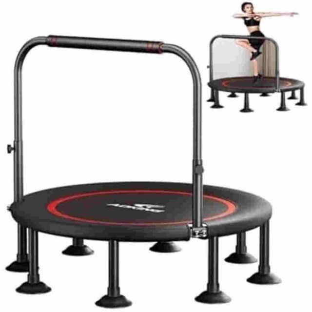 トランポリン 室内 8本脚 【オールスチール構造 静音設計 高弾力 肘掛け付き】 40/42/45/48/50インチ 子供大人兼用 肘掛け3段階調節 トレーニング トレーニング