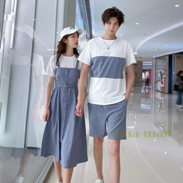 カップル ペアtシャツ 半袖 ペアルック お揃い 服 夏 花柄 パンツ 韓国ファッション デート おでかけコーデ おそろ オルチャンファッション