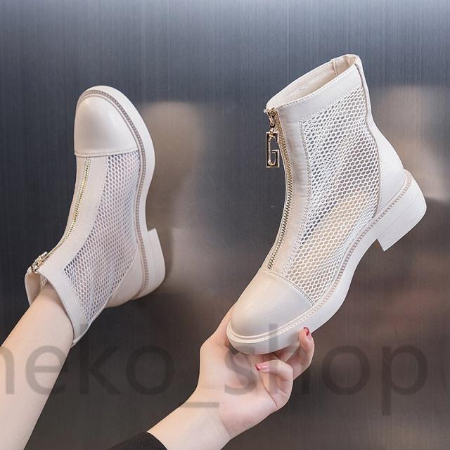 サマー サンダル メッシュブーツ 女性用 ぺたんこ 厚底ヒール2cm ショート丈上品なブーツ レディース 美脚 通気夏作 通勤 オシャレ お出かけ