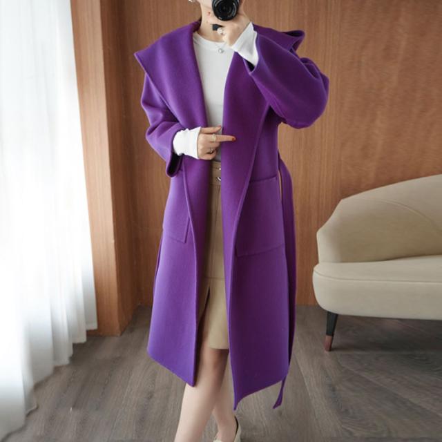 ウールコート 【ウール100%】 レディース フード付き ロングコート