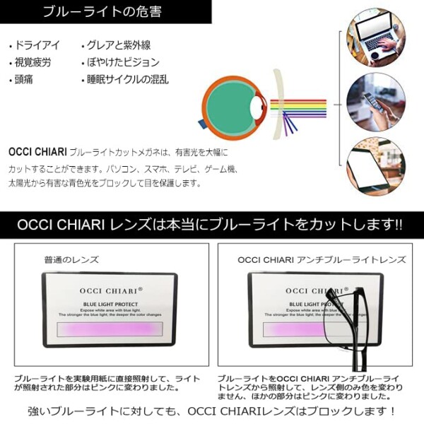 OCCI CHIARI) ブルーライトカット メガネ メンズ 度なし uv400