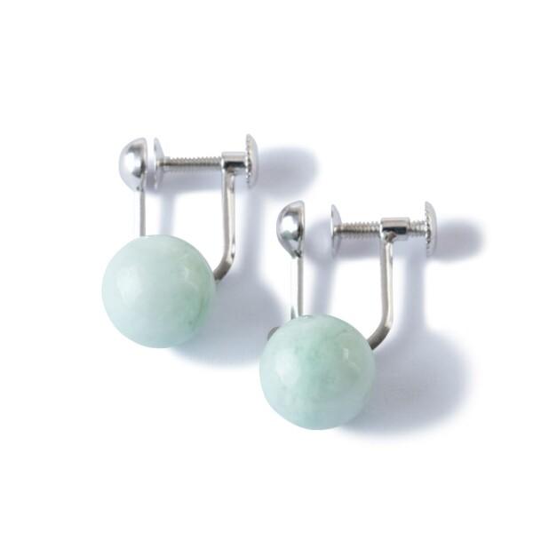 糸魚川天然翡翠 8mm玉 ゆれるイヤリング 淡緑色 日本国石 縄文のパワーストーン APS0125