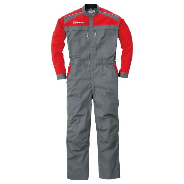 Brembo メカニックスーツ グレー/レッド サイズ LL 長袖 つなぎ 作業着 ブレンボ 丸鬼商店 ROUND ONI BR-5800