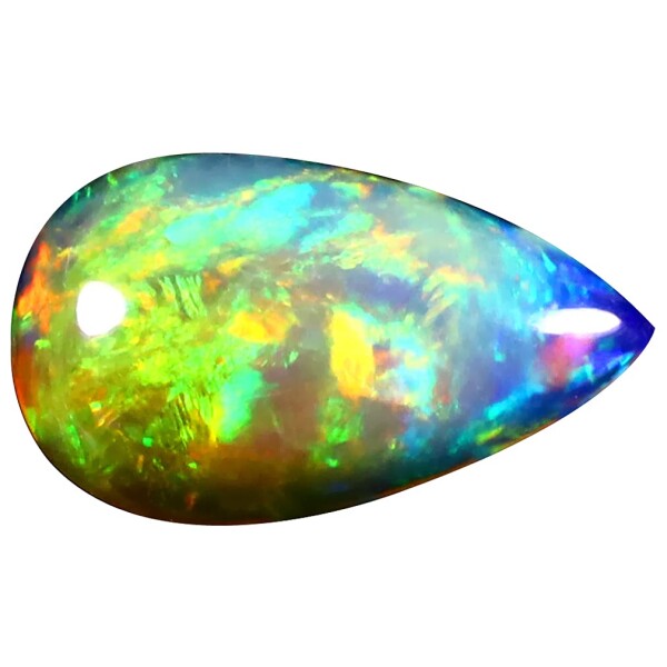 レインボーオパール ルースストーン 2.66 ct PEAR CABOCHON (15 x 9 mm) ETHIOPIAN 360 DEGREE FLASHING RAINBOW OPAL NATURAL LOOSE GEMSTONE