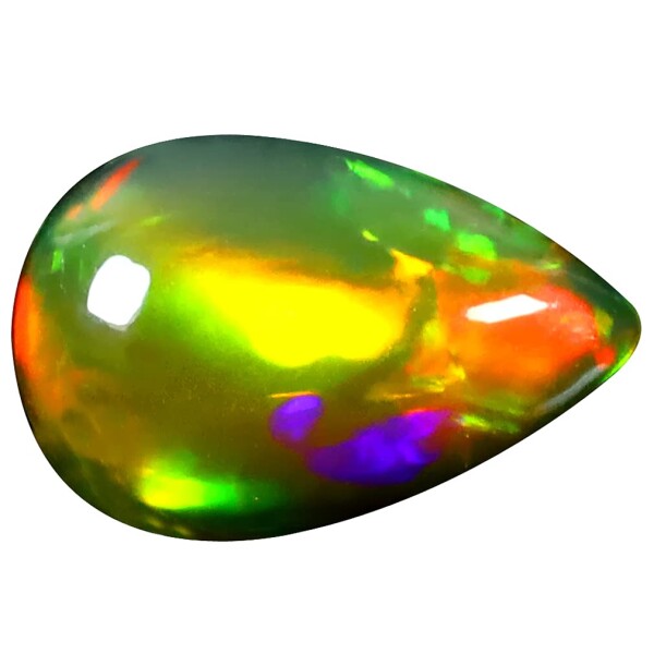 レインボーオパール ルースストーン 2.84 ct PEAR CABOCHON (14 x 9 mm) ETHIOPIAN 360 DEGREE FLASHING RAINBOW OPAL NATURAL LOOSE GEMSTONE