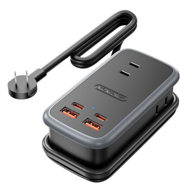 NTONPOWER 65W 電源タップ 薄型プラグ 延長コード 1.27m PD 急速充電 巻き取り式 7-in-1 3個AC口 2USB-Cポート 2USB-Aポート 壁掛け/テーブル 軽量小型 スマホ/ノートPC/タブレットその他の電子機器に