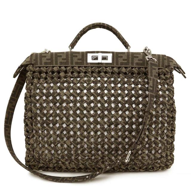 （新品・未使用品）フェンディ FENDI ピーカブー アイシーユー ミディアム イントレッチオ 2way ハンドバッグ ショルダーバッグ ジャカードFF 編み込み ズッカ柄 ブラウン 茶 7VA529