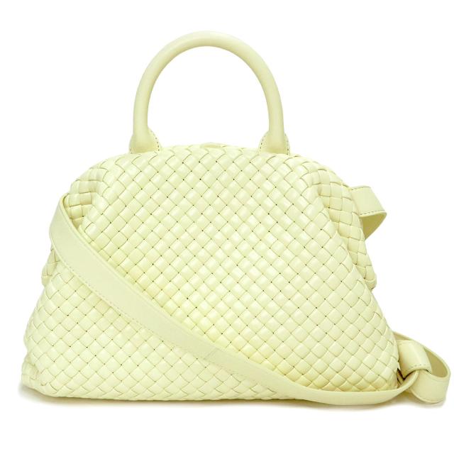 （未使用　展示品）ボッテガヴェネタ BOTTEGA VENETA ミディアム ハンドル 2way ショルダー ハンドバッグ 斜め掛け イントレチャート ラムスキン Zest Washed ゼストウォッシュド イエロー 黄 ゴールド金具 691185 ポーチ付き