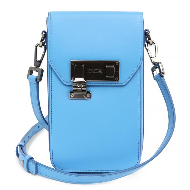 （未使用　展示品）ディオール Dior バーティカルポーチ ショルダーバッグ 斜め掛け スムースカーフレザー ブルー 青 シルバー金具 2LXCA345UCL