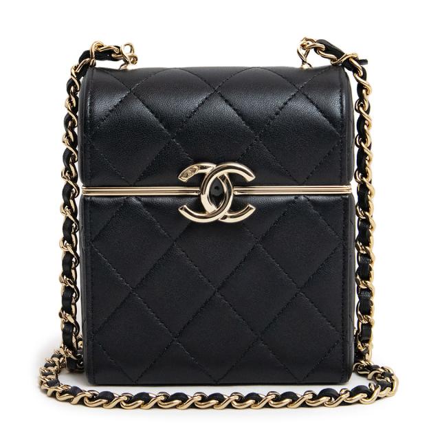 （新品・未使用品）シャネル CHANEL スモール ボックス チェーン ショルダー ポーチ ミニバッグ 斜め掛け マトラッセ ラムスキン レザー ブラック 黒 ゴールド金具 AP2656 箱付
