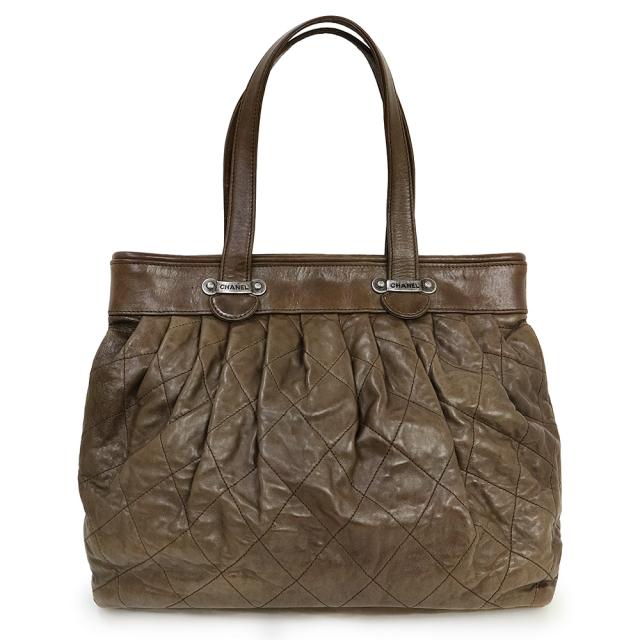 （中古）シャネル CHANEL マトラッセ ココマーク ロゴ トートバッグ ヴィンテージレザー ブラウン 茶 アンティークシルバー金具