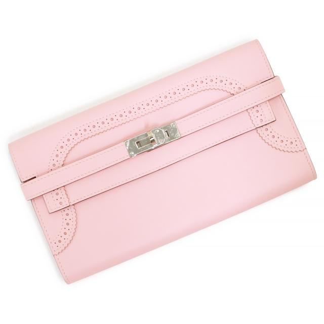 （新品・未使用品）エルメス HERMES ケリー ギリーズ ウォレット 長財布 ヴォースイフト レザー ローズサクラ ピンク シルバー金具 X刻印 箱付
