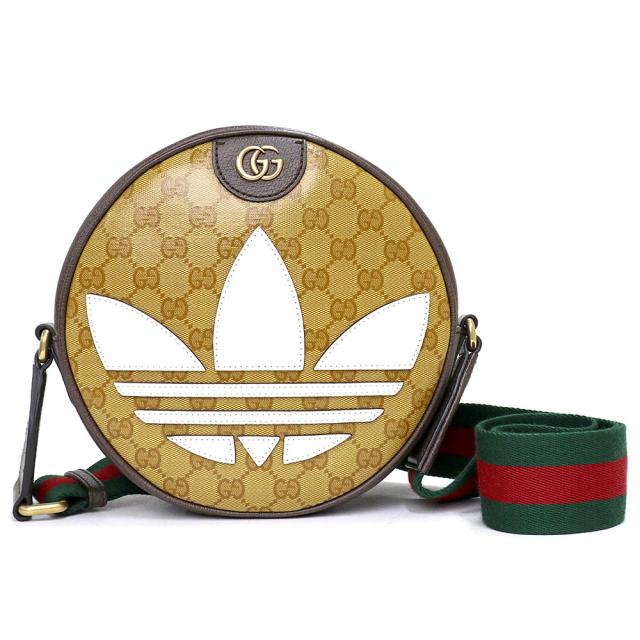 （新品・未使用品）グッチ GUCCI adidas x Gucci オフィディア スモール アディダス トレフォイル ショルダーバッグ 斜め掛け GGコーティングキャンバス ブラウン ベージュ 茶 ゴールド金具 702640