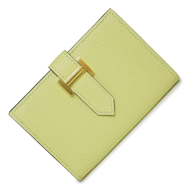（新品・未使用品）エルメス HERMES ベアン カードケース 名刺入れ 定期入れ パスケース シェブル シェーブルミゾール レザー ジョーヌブルジョン ライトイエロー 黄色 ゴールド金具 U刻印 箱付