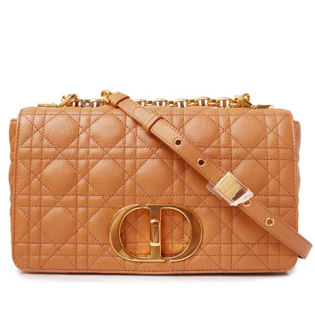（未使用保管品）クリスチャンディオール Christian Dior カロ ミディアム クロスボディ 斜め掛け 30 モンテーニュ チェーン ショルダー バッグ カナージュ カーフスキン レザー アンバー キャメル ブラウン 茶 M9242UWHC ゴールド金具