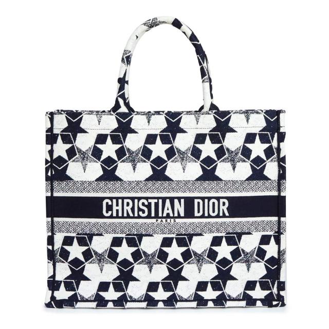 （新品・未使用品）クリスチャンディオール Christian Dior BOOK TOTE ラージ エトワール ブックトート ラージ ハンドバッグ スター 星 コットンキャンバス ネイビー ホワイト 紺 白 M1286ZTQX
