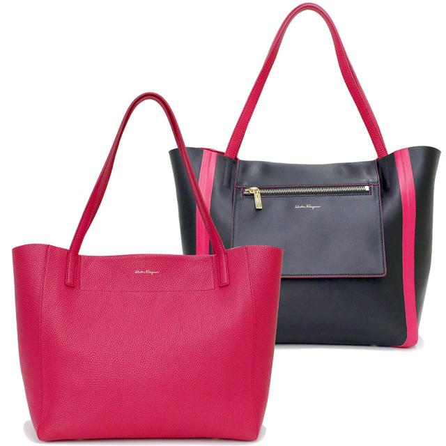 （未使用　展示品）サルヴァトーレフェラガモ Salvatore Ferragamo リバーシブル トートバッグ レザー ピンク ブラック 黒 ゴールド金具 EZ-21 G865