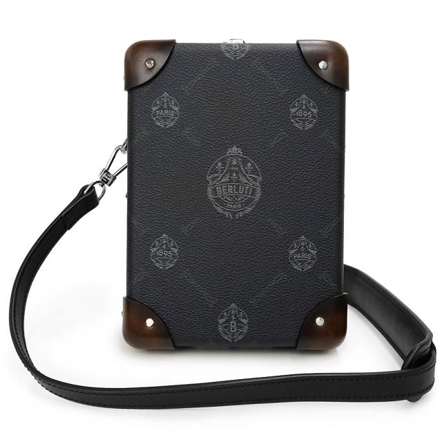 （新品・未使用品）ベルルッティ Berluti メッセンジャー ミニ グローブトロッター コラボ ショルダーバッグ 斜め掛け ヴェネチアレザー シグネチャーキャンバス グレー ブラウン 茶 シルバー金具 MESSENGER