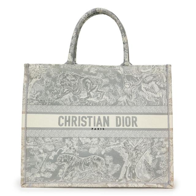 （未使用　展示品）クリスチャンディオール Christian Dior BOOK TOTE ブックトート ラージ ハンドバッグ コットンキャンバス エクリュ グレー  M1286ZTDT  訳アリ