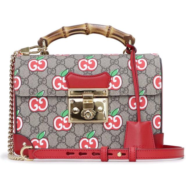 （未使用　展示品）グッチ GUCCI パドロック GGアップル スモール バンブー 2way ショルダー ハンドバッグ 斜め掛け GGスプリームキャンバス ブラウン レッド 茶 赤 ゴールド金具 603221
