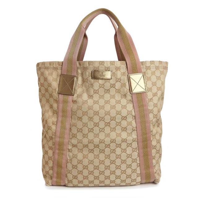 （中古）グッチ GUCCI トート ハンドバッグ GGキャンバス ベージュ ピンク ゴールド 189669