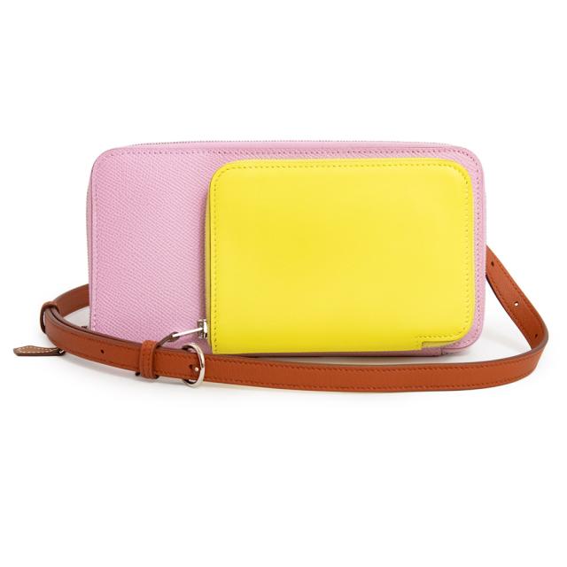 （新品・未使用品）エルメス HERMES ヌーヴォー トゥー ゴー ジップ ショルダーウォレット 長財布 斜め掛け ヴォーエプソン ヴォースイフト レザー モーヴシルベストル ライム キュイーブル ピンク イエロー 黄色 シルバー金具 U刻印 箱付
